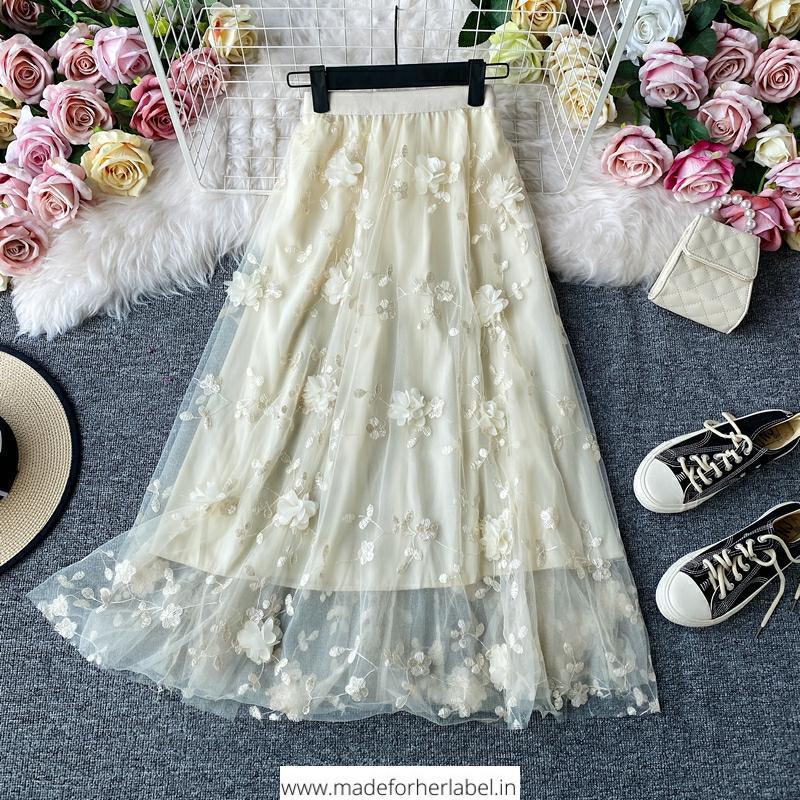 3D Flower Embroidered Tulle Skirt | Made For Her Label